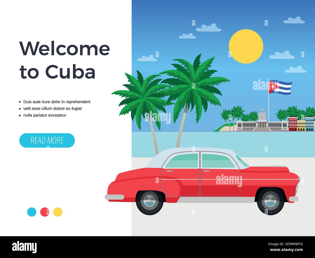 Cuba travel poster with resort and holiday symbols flat vector ...