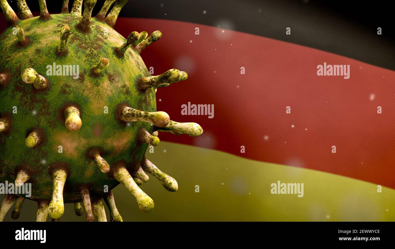 3D illustration flu coronavirus floating over German flag, pathogen ...