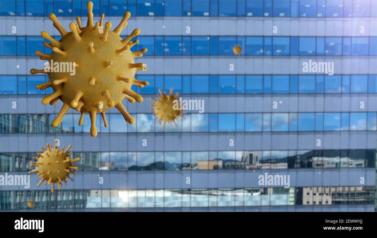 3D illustration. Blue sky and tall buildings in the capital with ...