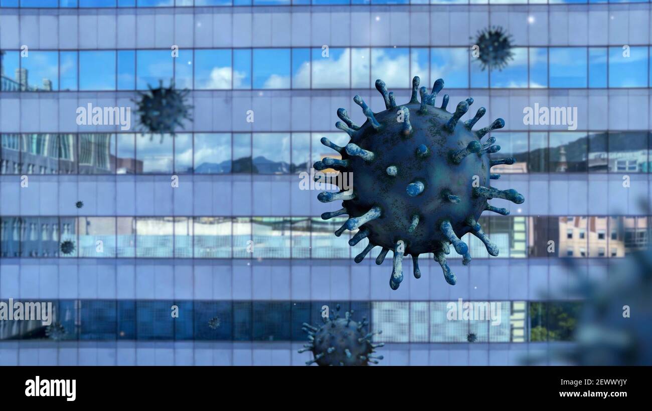 3D illustration. Blue sky and tall buildings in the capital with ...