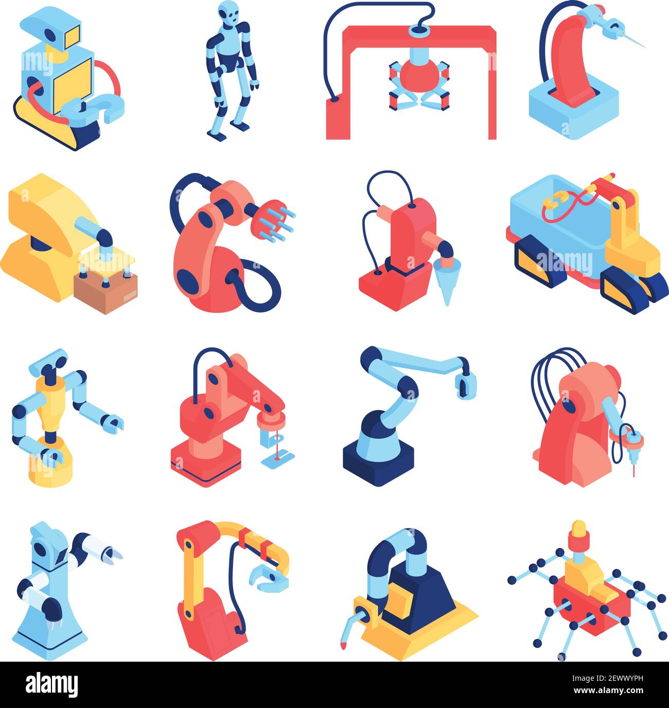 Robot automation set of colourful isolated images with robots and ...
