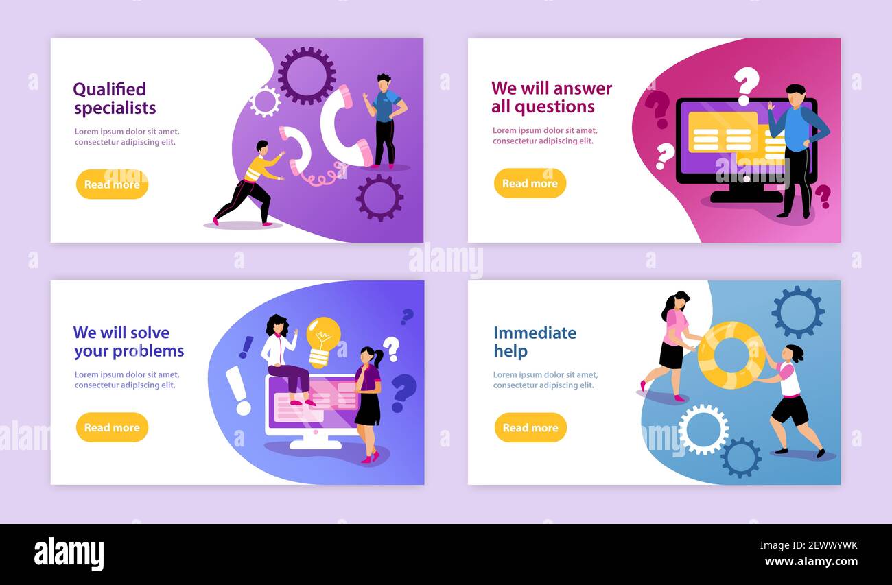 Set of support call centre horizontal banners with read more buttons ...