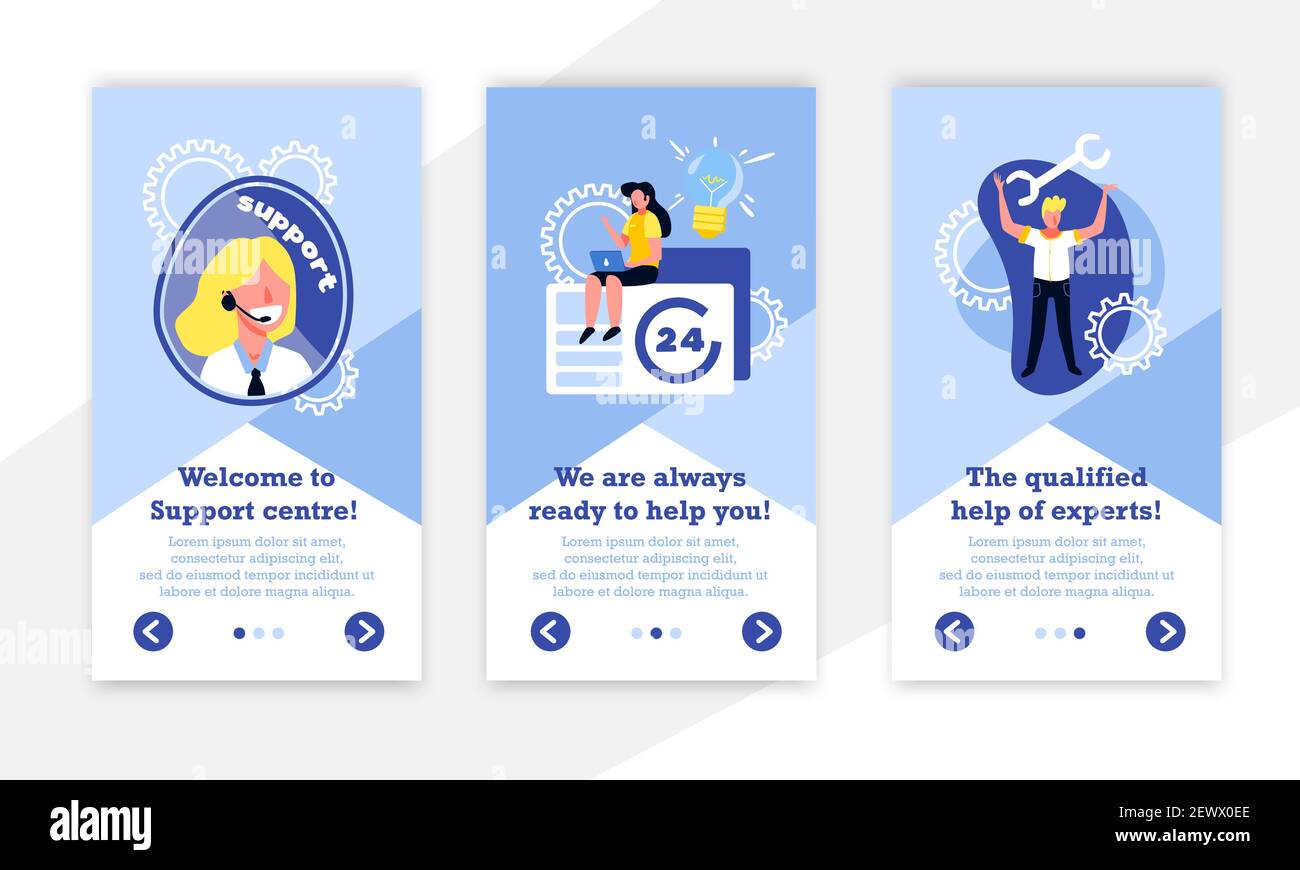 Support call centre vertical banners collection with gear icons human ...