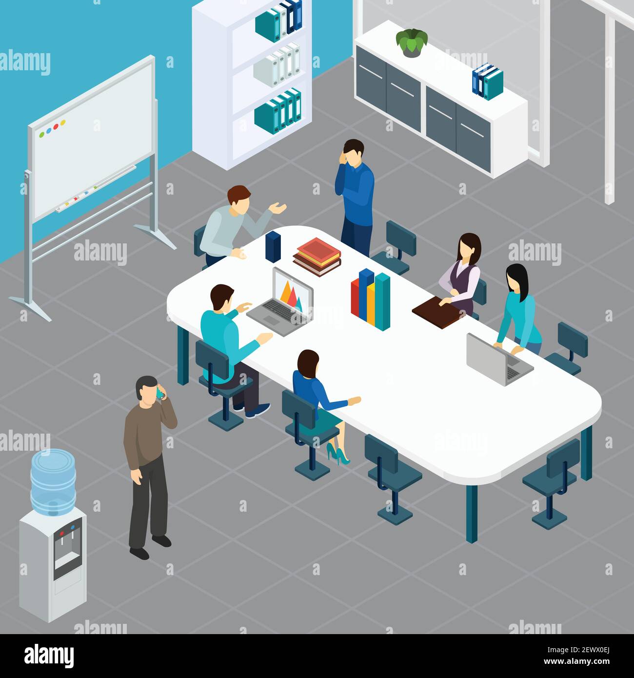 Office staff during work meeting at big table in conference room ...