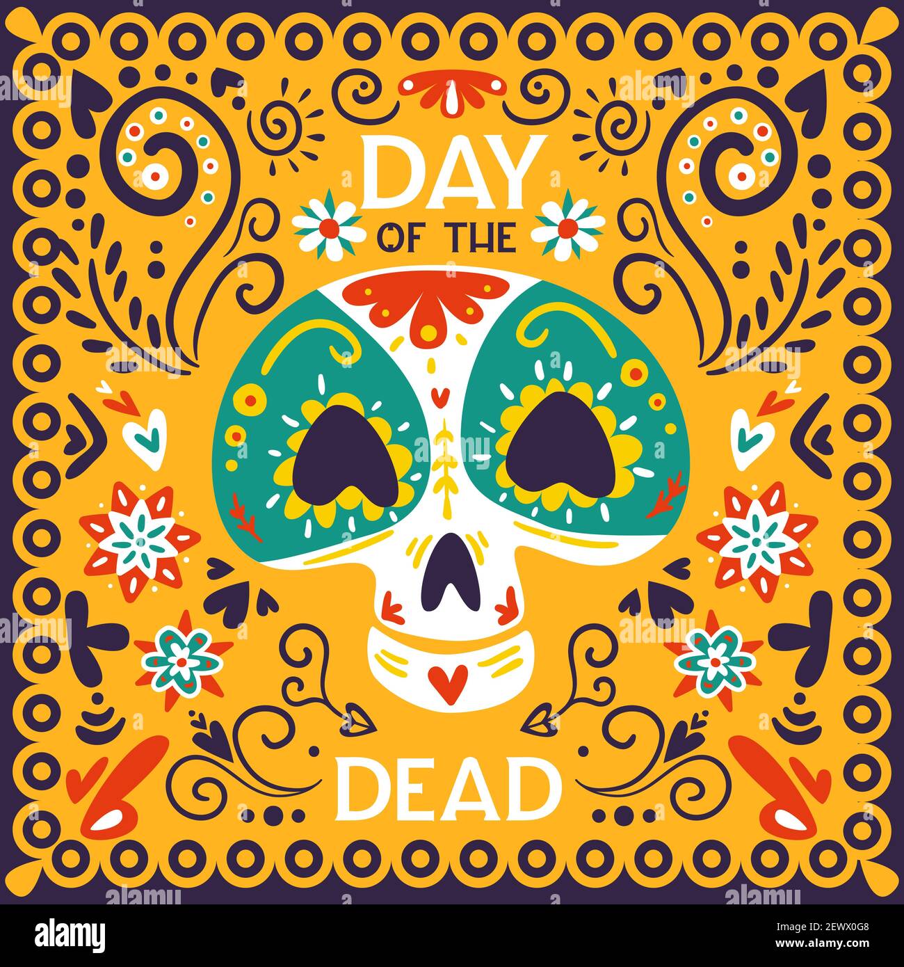 Mexican day of dead holiday celebration bright golden yellow ornamental ...