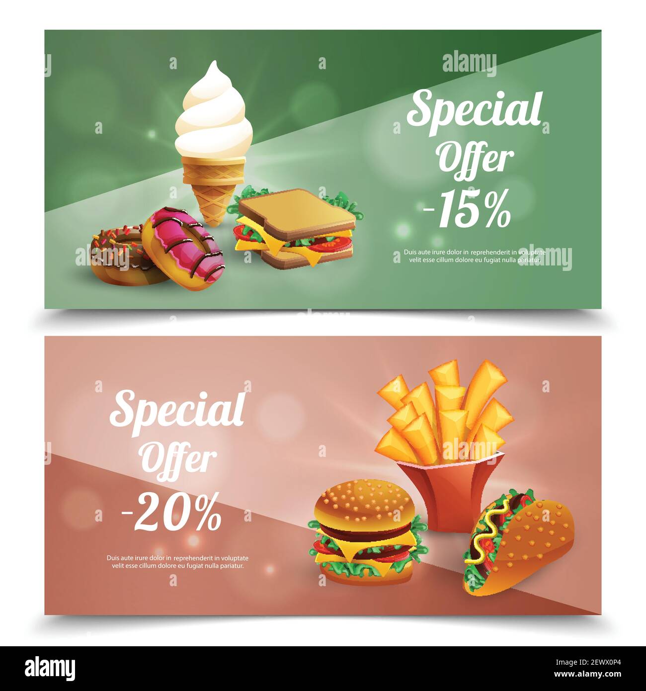 Fast food special offer horizontal banners set with burgers french ...