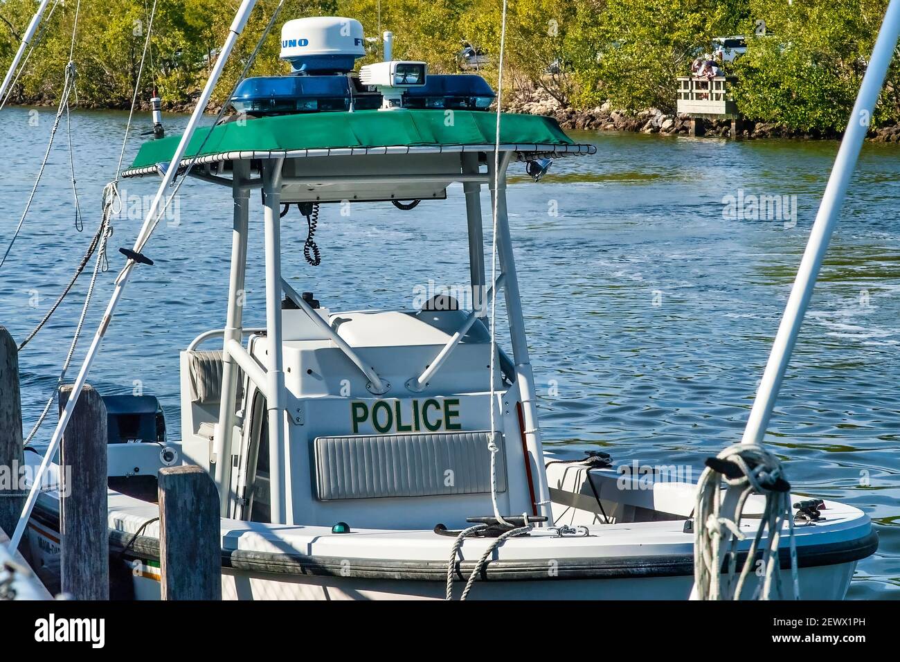 Miami-Dade Police Marine Patrol boat docked at the Black Point Park ...