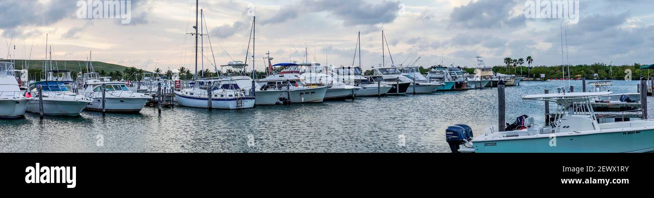 Panoramic late afternoon view of the boats docked at the Black Point ...
