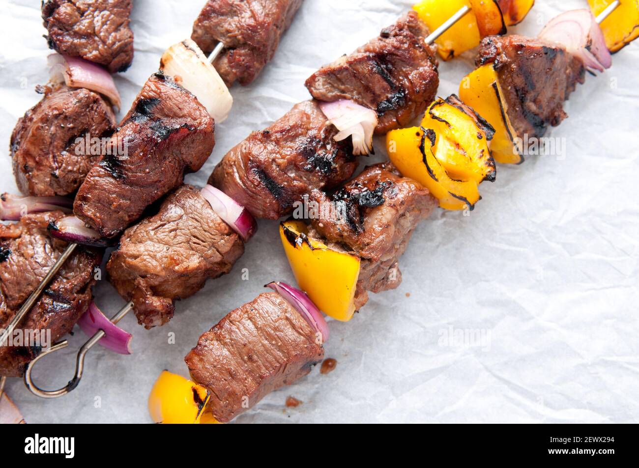 fresh grilled beef with vegetable shish kabobs Stock Photo - Alamy