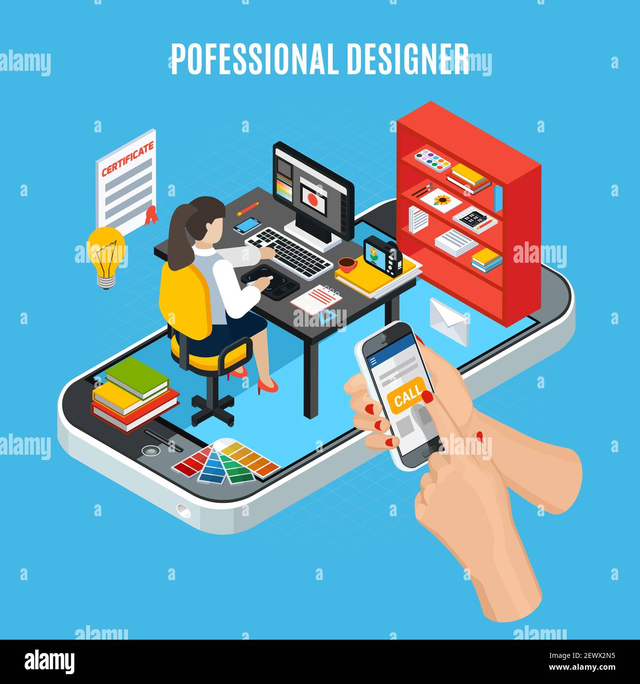 Graphic design service concept with professional designer at work on ...