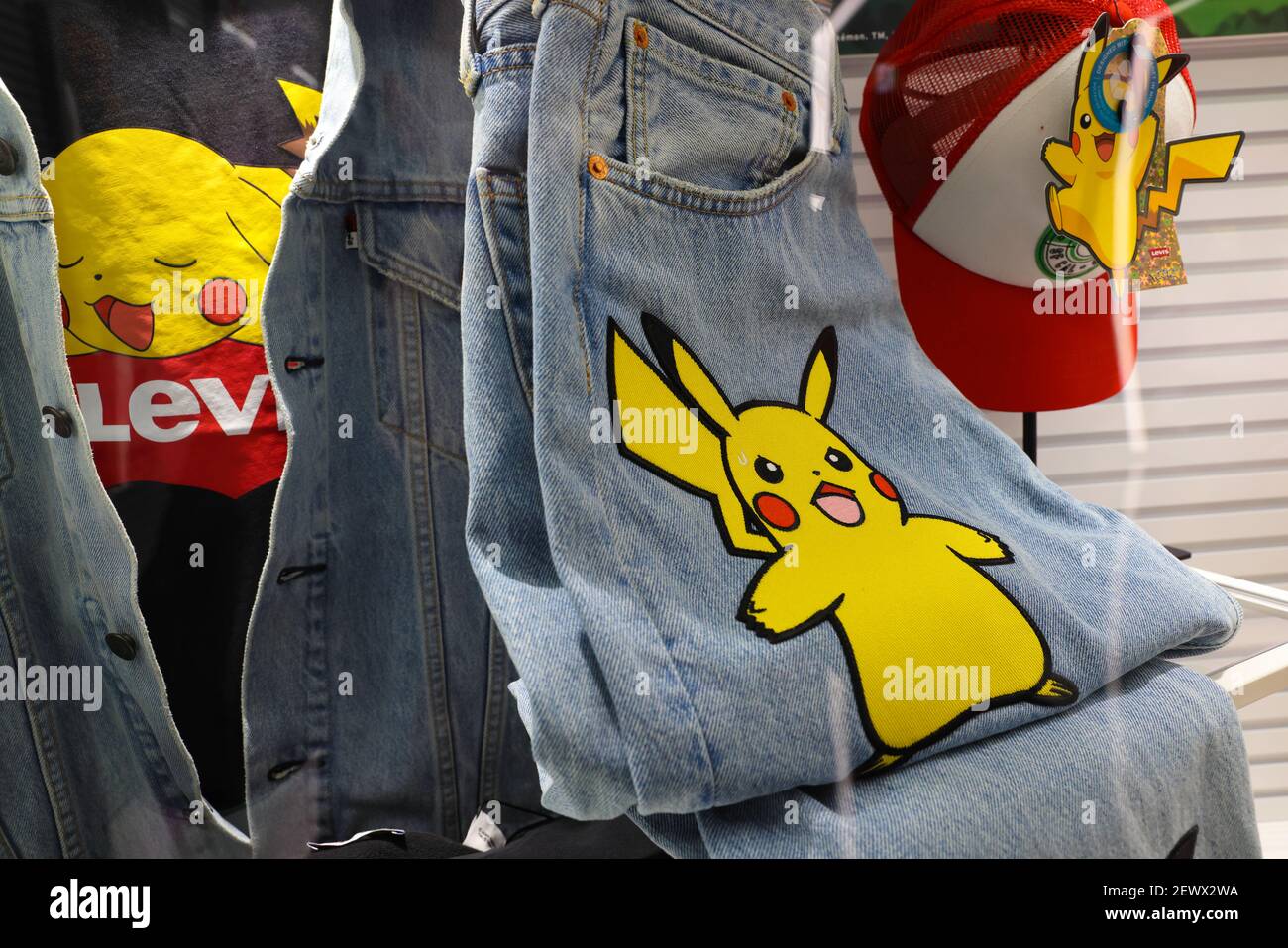 Pokemon branded fashion on display at Pokemon Centre Shibuya.Featuring ...