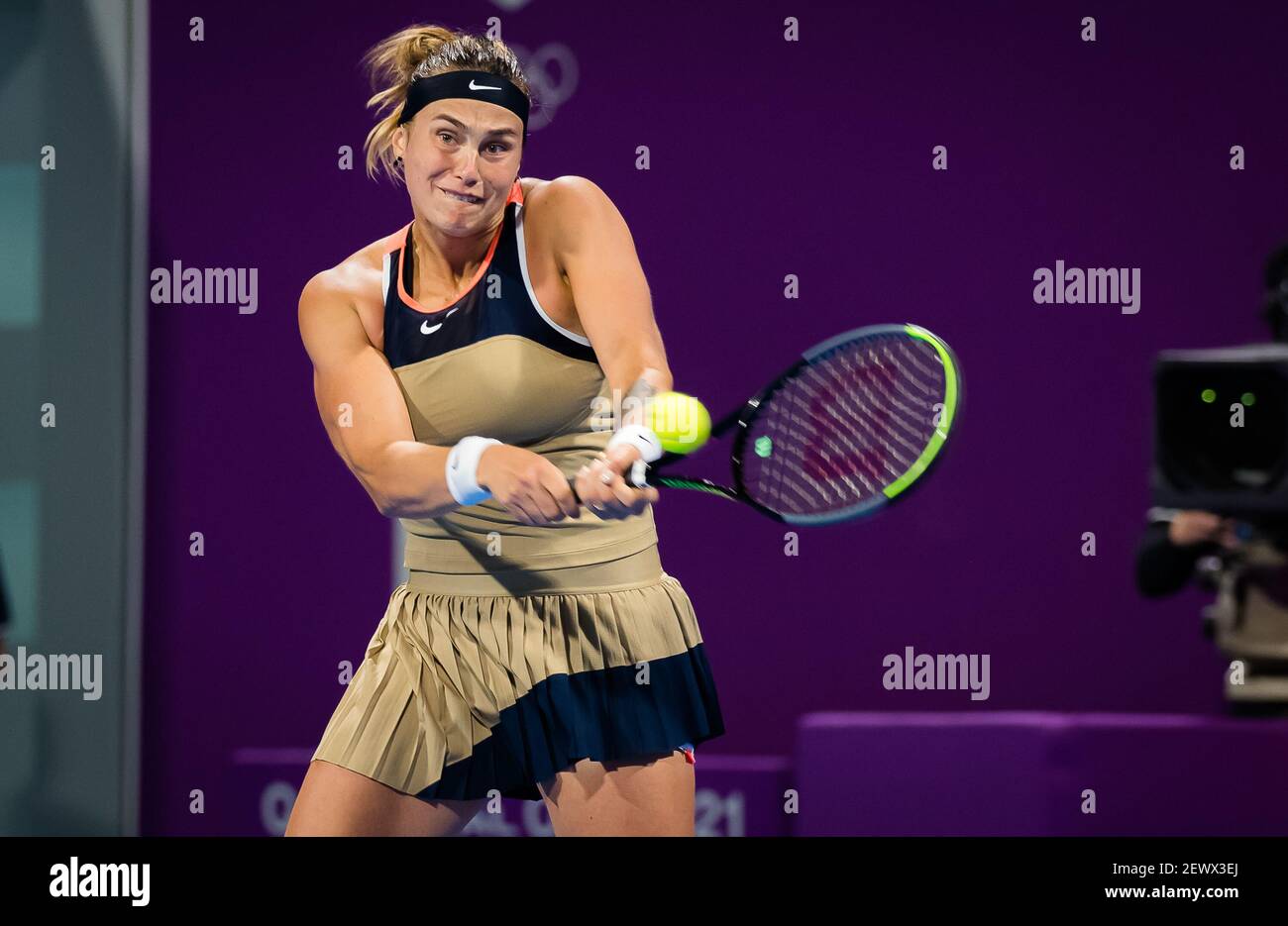 Aryna Sabalenka of Belarus during the 2021 Qatar Total Open WTA 500 tennis tournament on March 3 2021 at the Khalifa International Tennis and Squash Complex in Doha Qatar Photo Rob