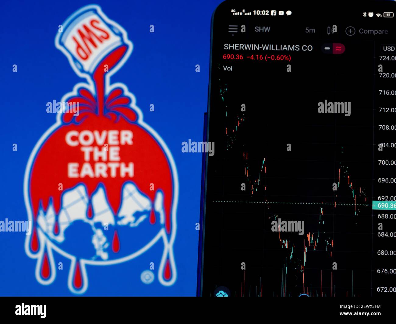 In this photo illustration the stock market information of Sherwin ...