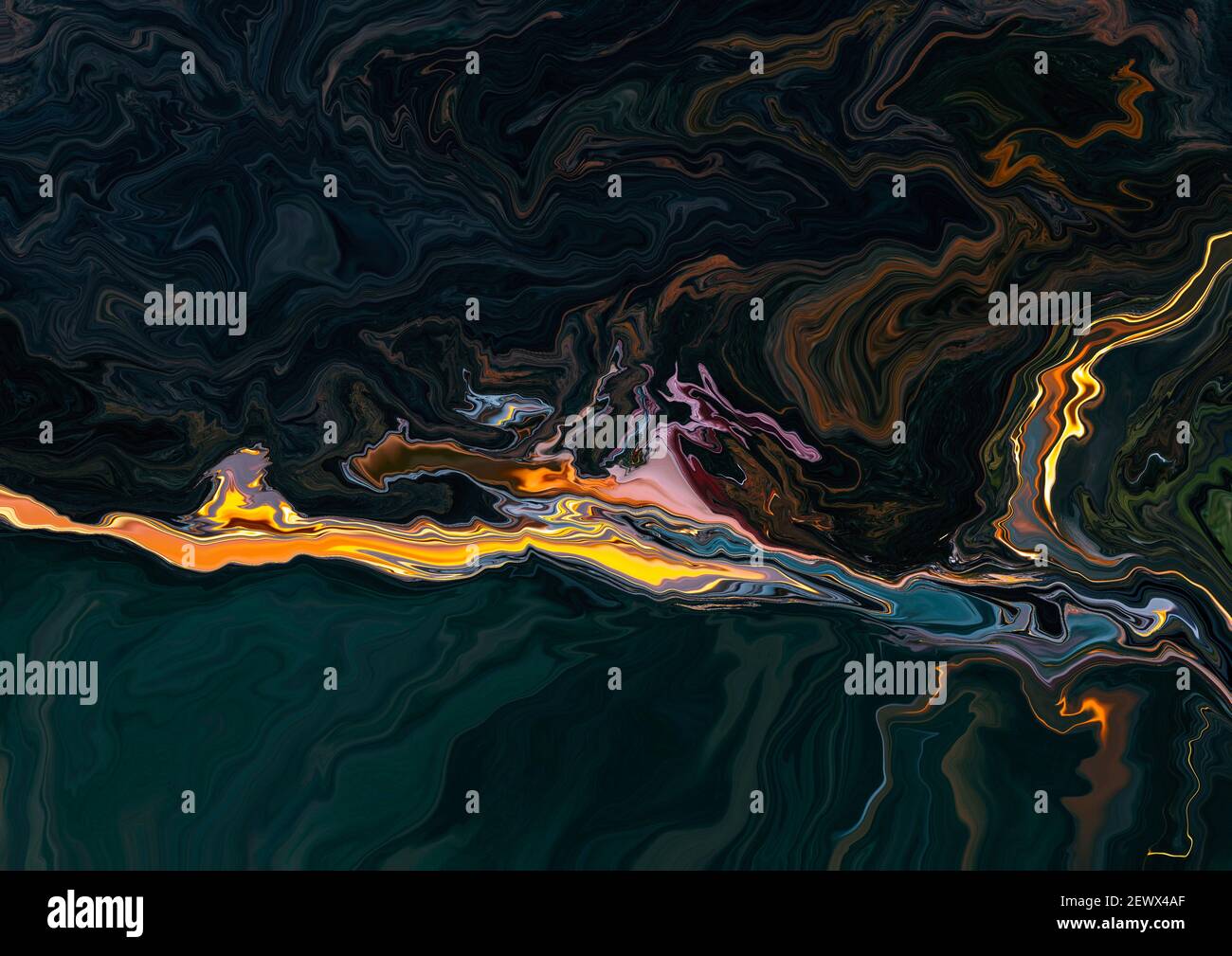 An illustration of an abstract dark background with mixed oil paints ...
