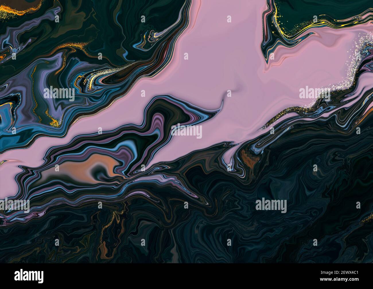 An illustration of an abstract dark background with mixed oil paints ...