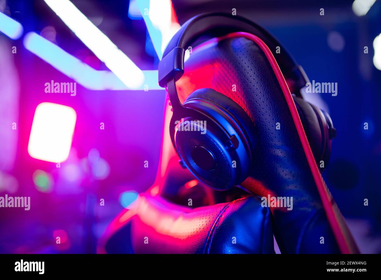Professional gamers room with headphones microphone for cyber esports ...