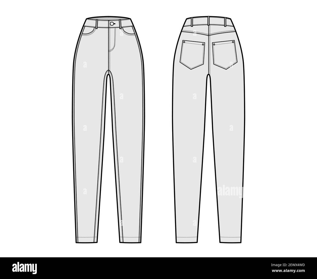 Jeans tapered Denim pants technical fashion illustration with full ...
