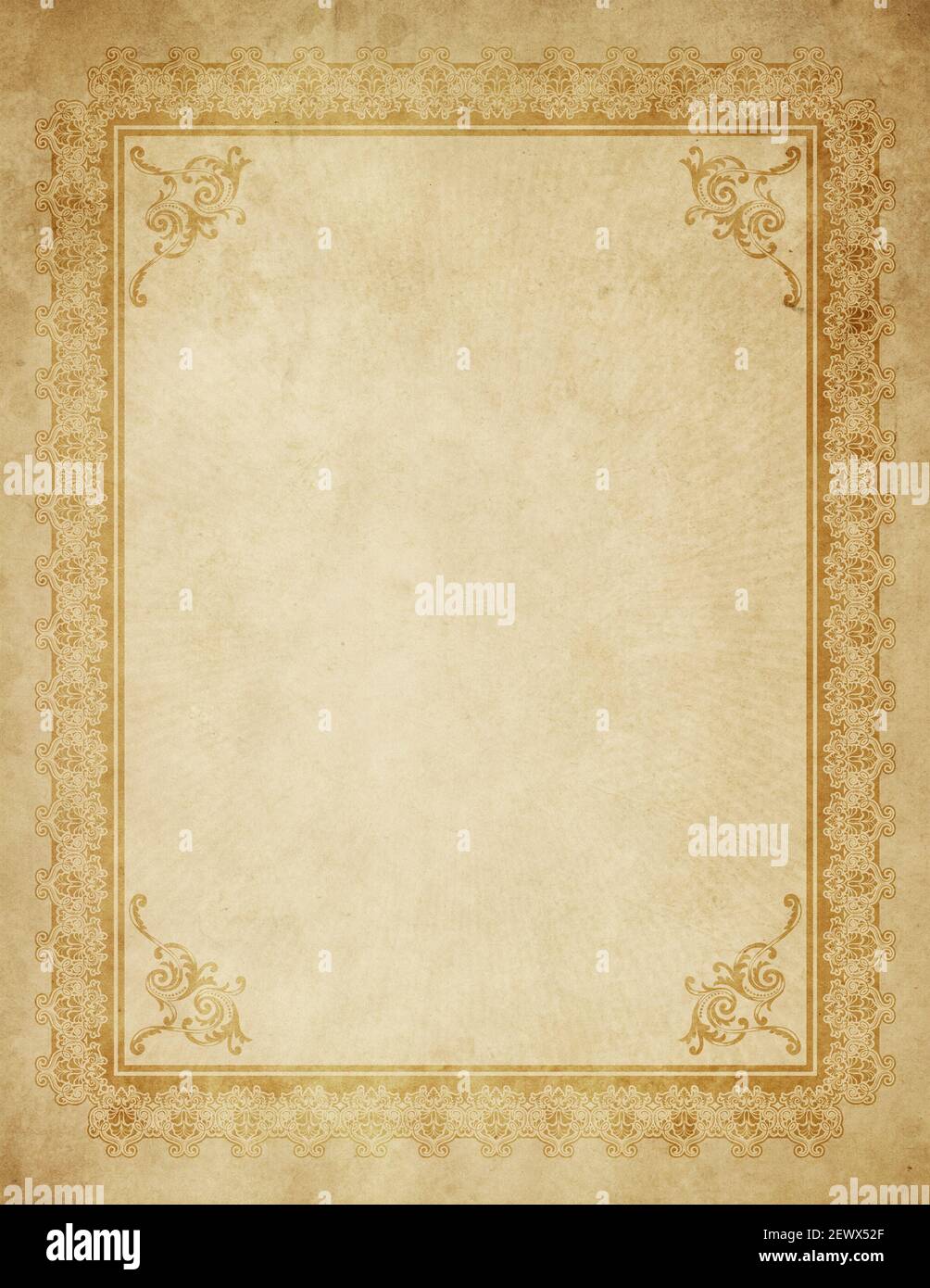 Old bad condition paper background with decorative vintage border and ...