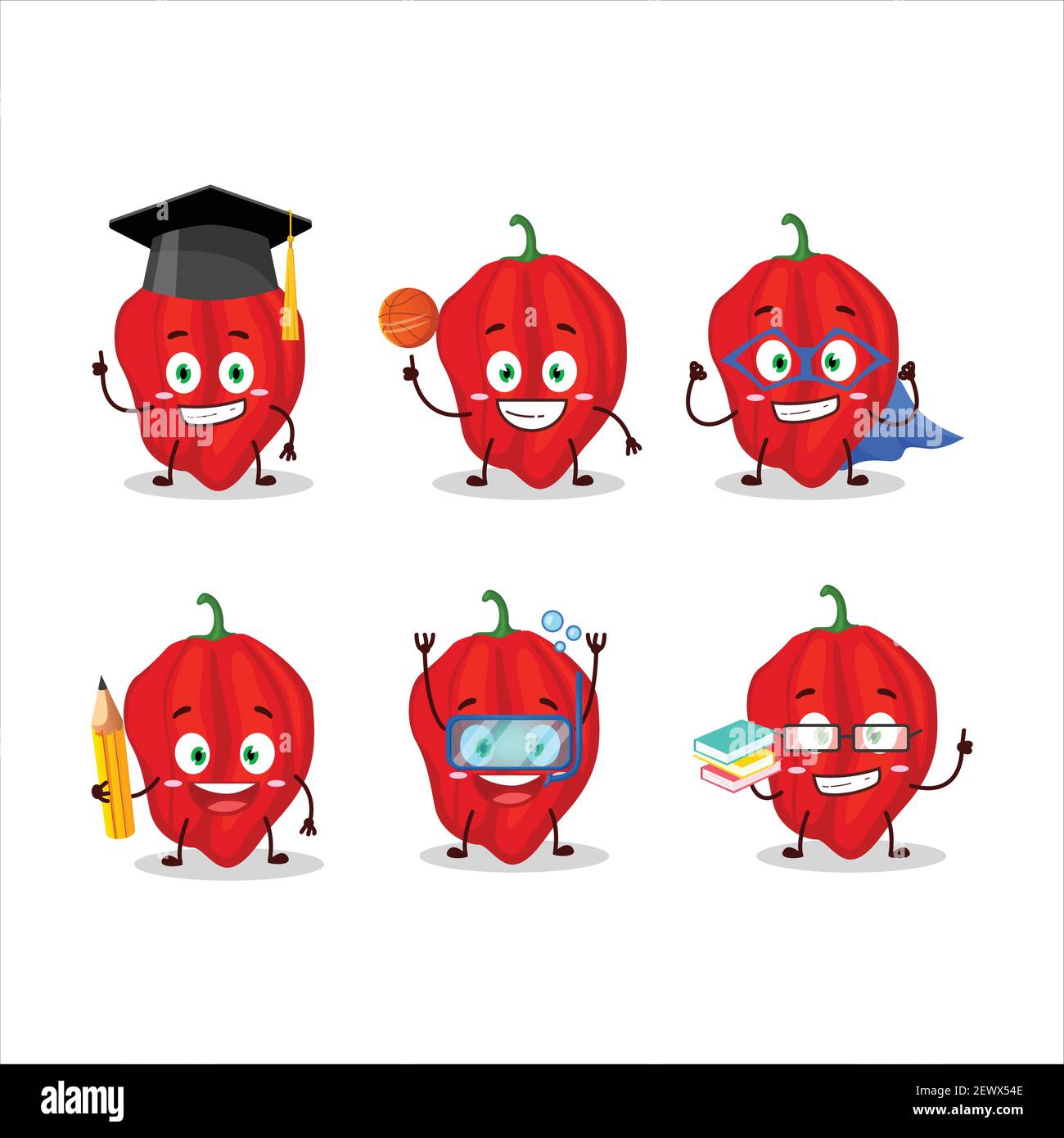 School student of new red habanero cartoon character with various ...
