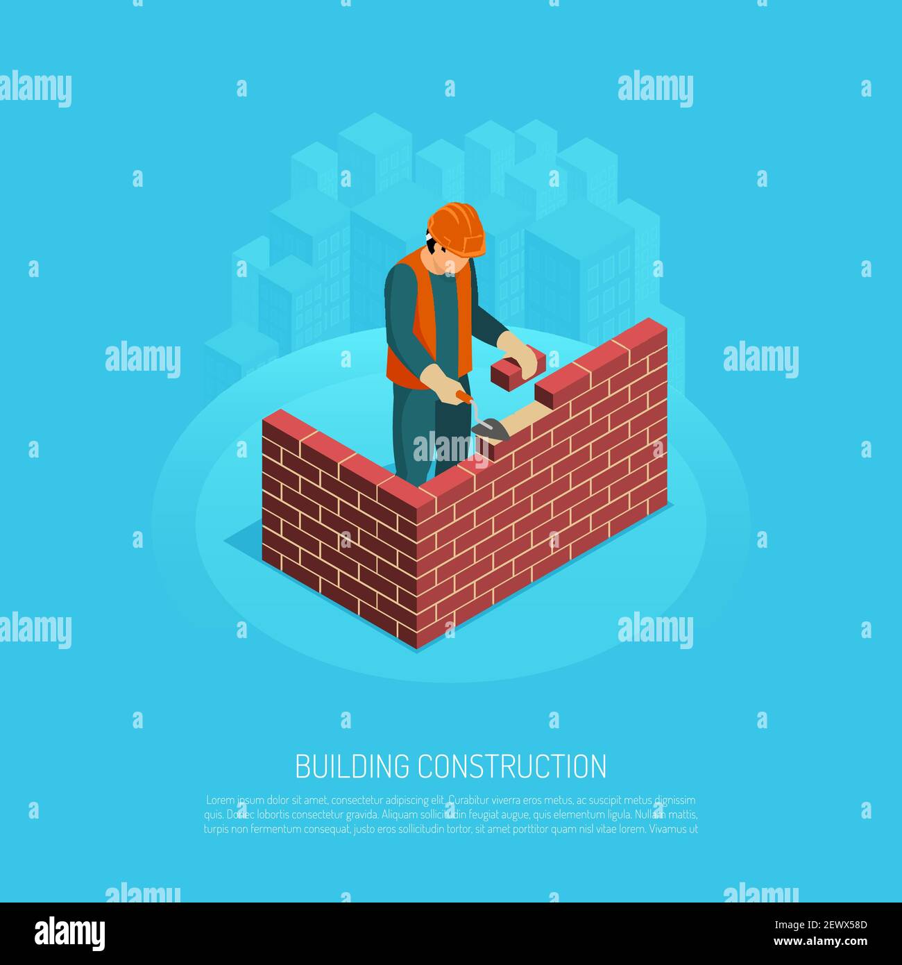 Isometric builder architect with editable text human character of ...