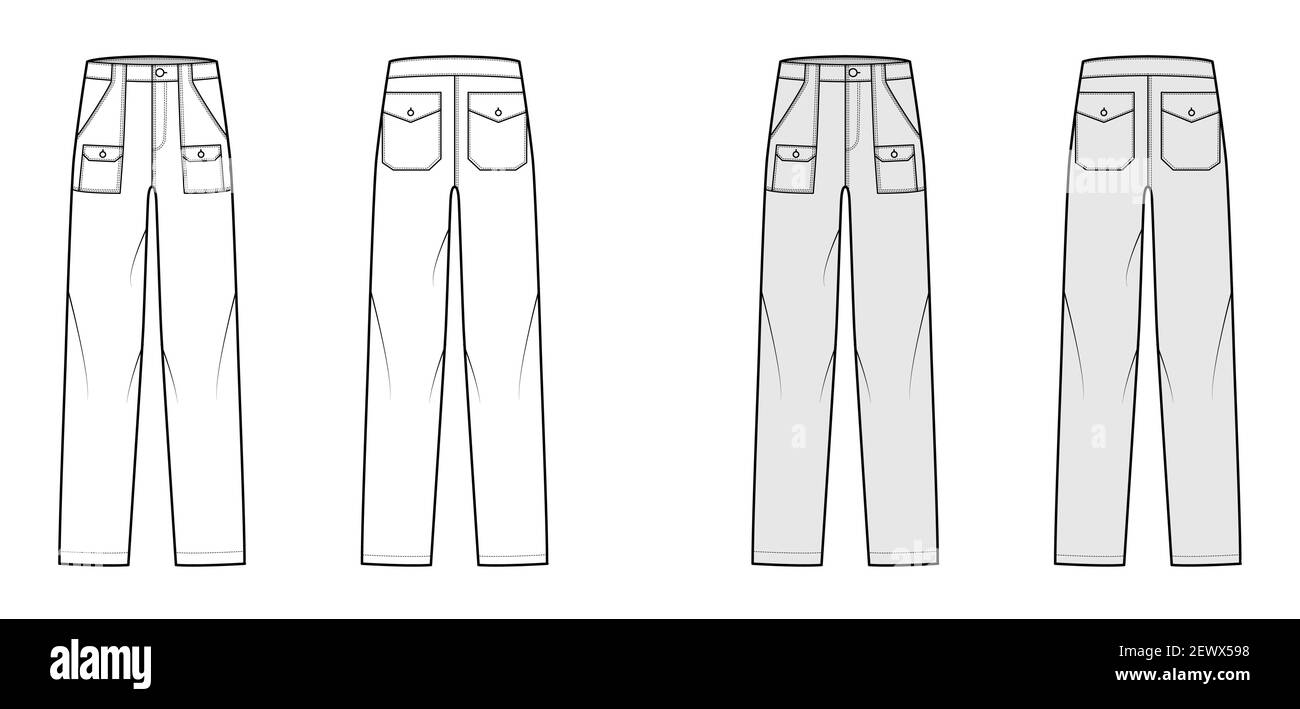 Bush pants Denim pants technical fashion illustration with low waist ...