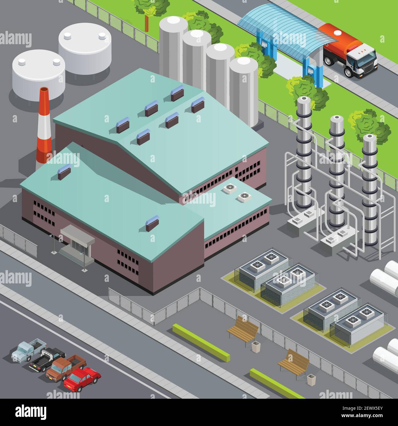 Colorful isometric oil refinery and transport composition 3d vector ...
