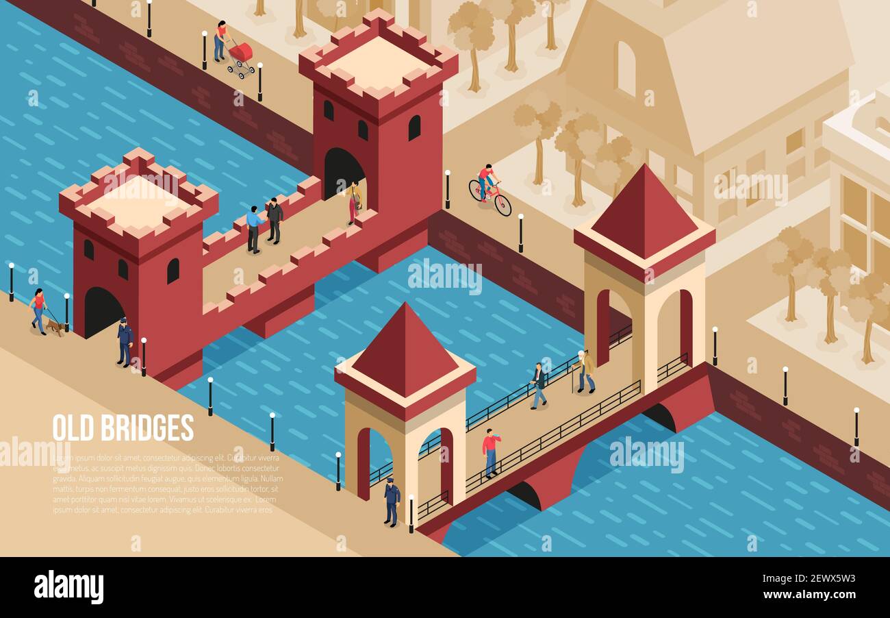 Historic old classic stone bridges city landmarks with people crossing ...