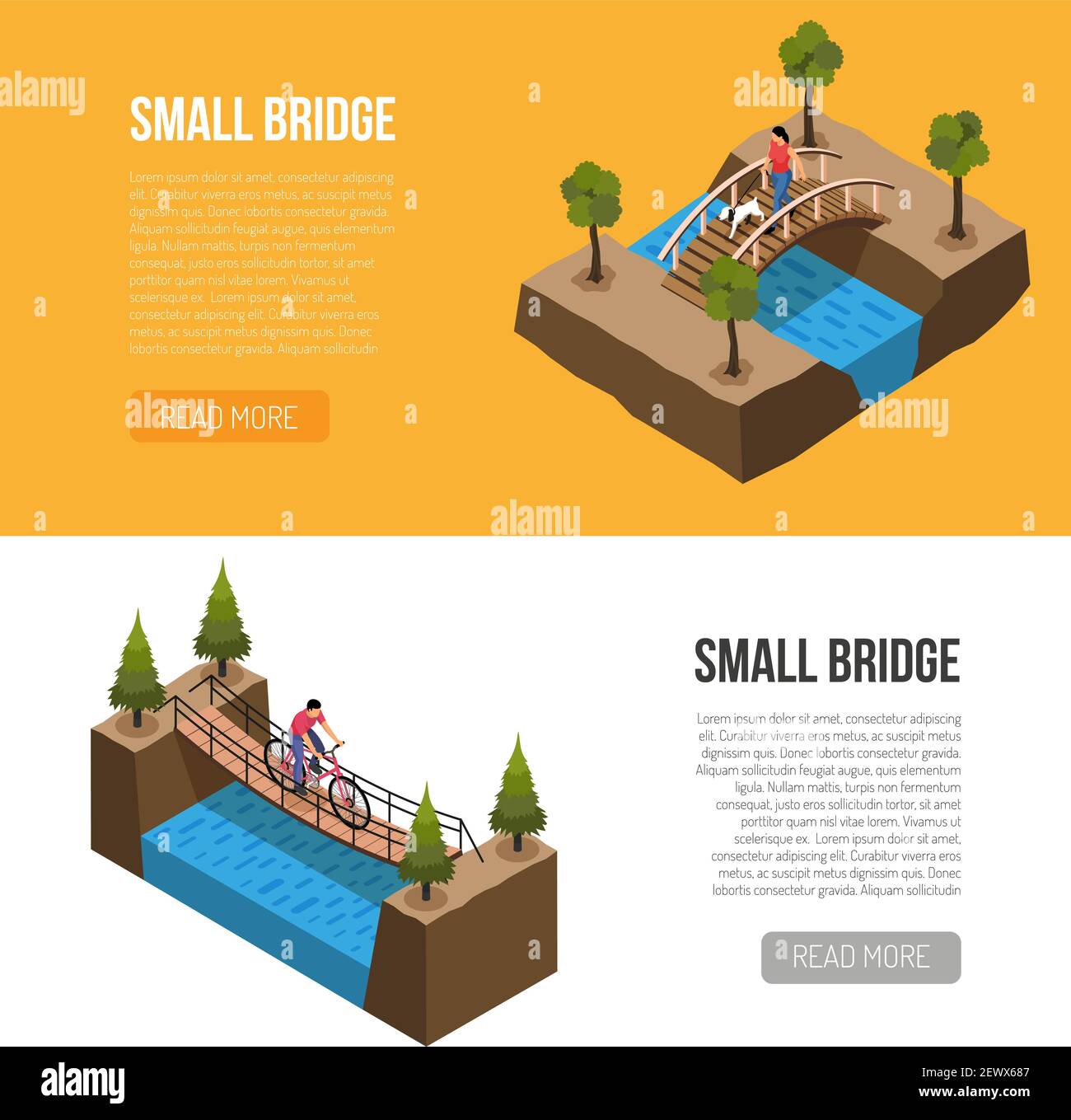 Historical little bridges features 2 isometric horizontal banners web ...
