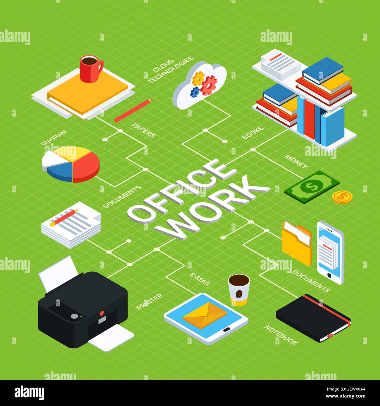 Business people isometric background composition with flowchart of ...