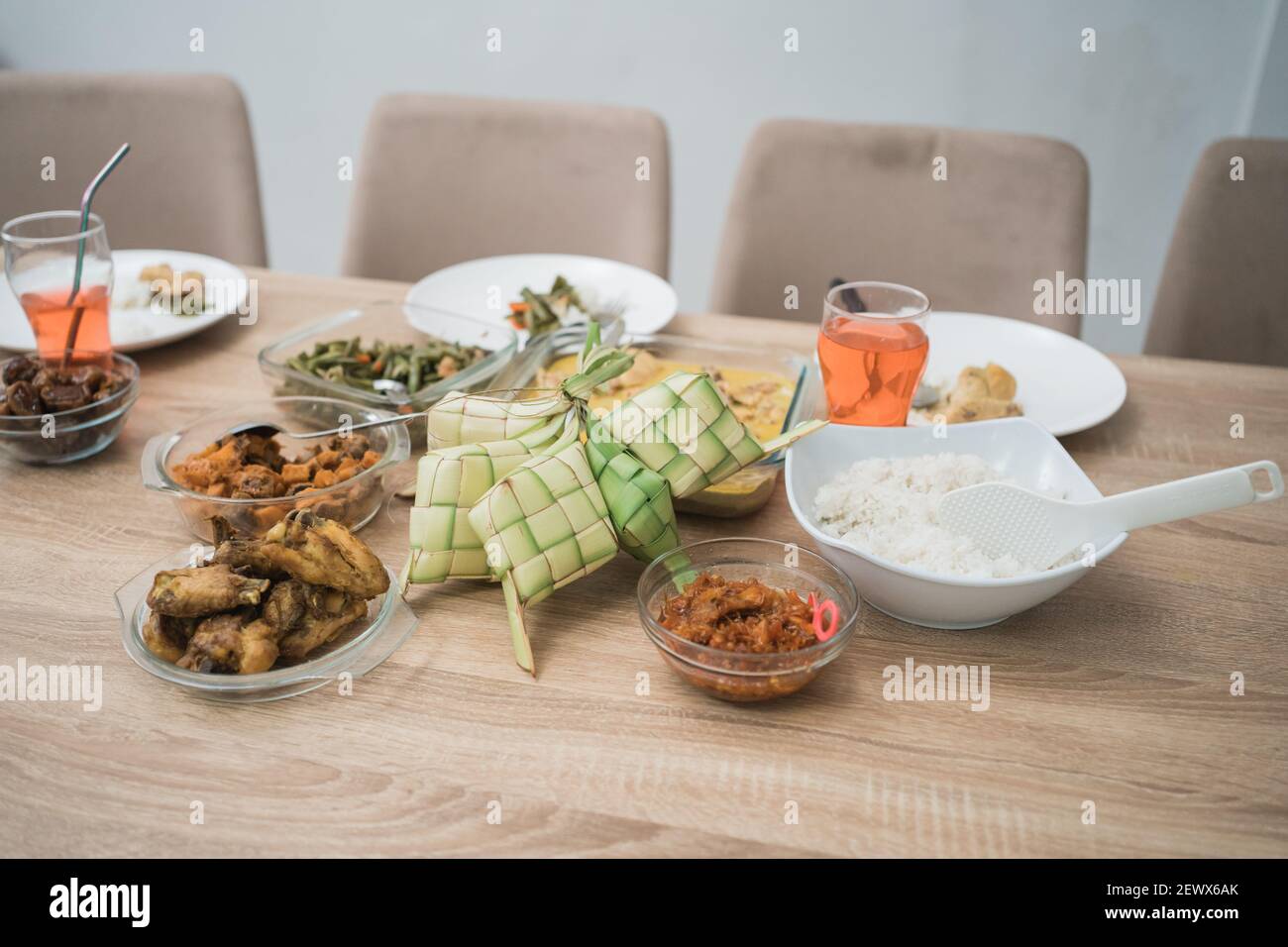 portrait of eid mubarak food at home with ketupat. muslim asian ...