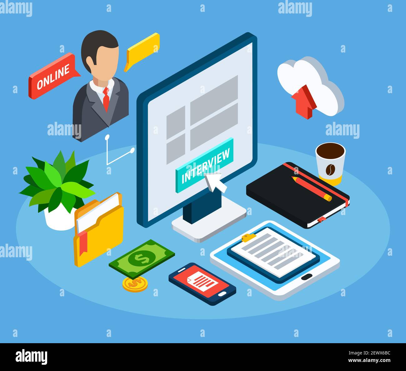 Business people isometric composition of isolated pictograms and office ...