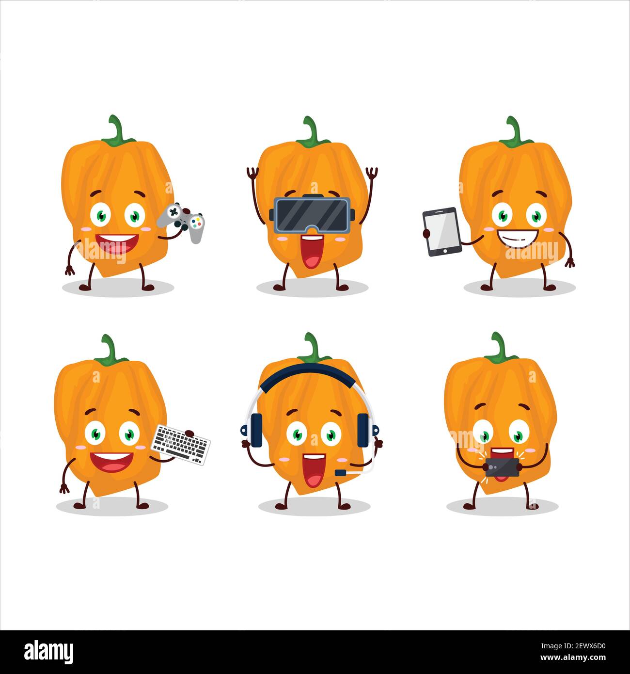 Orange habanero cartoon character are playing games with various cute ...