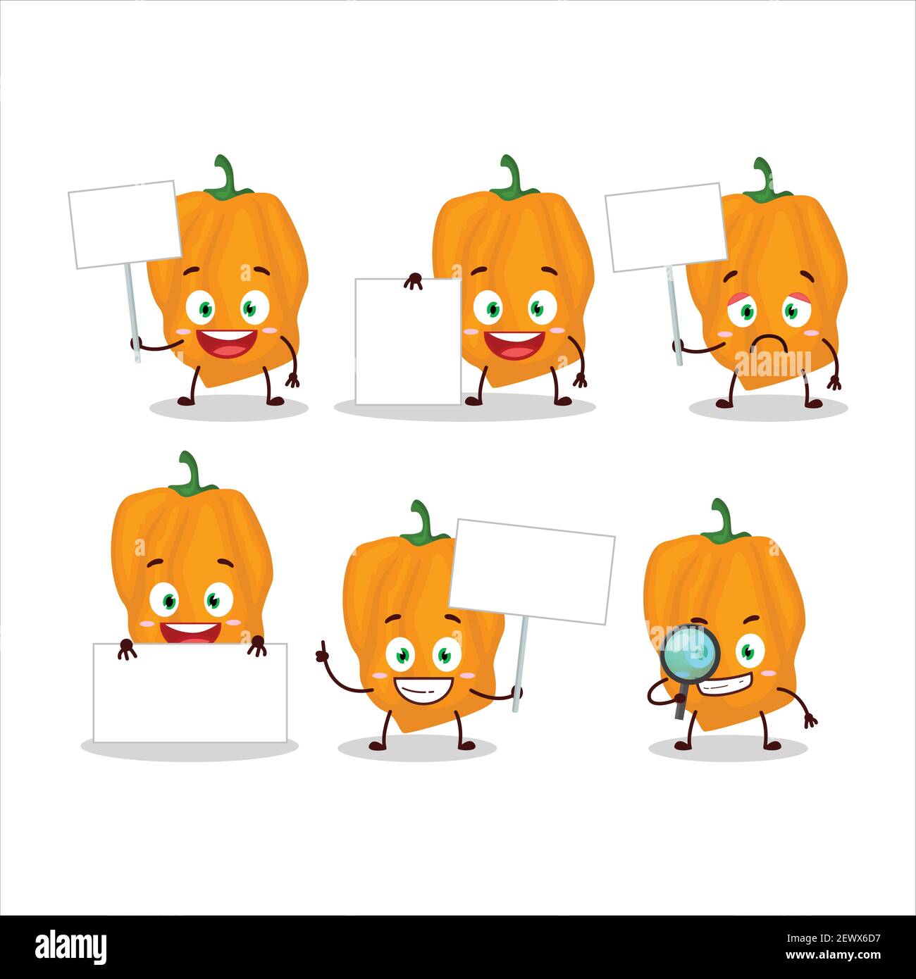 Orange habanero cartoon character bring information board. Vector ...
