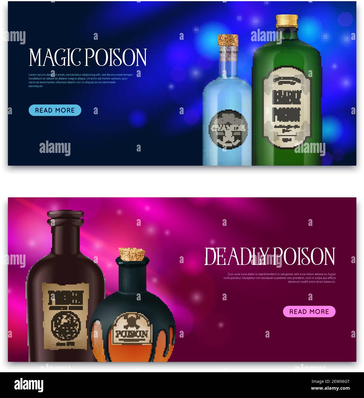 Realistic poison set of two horizontal banners with vintage looking ...