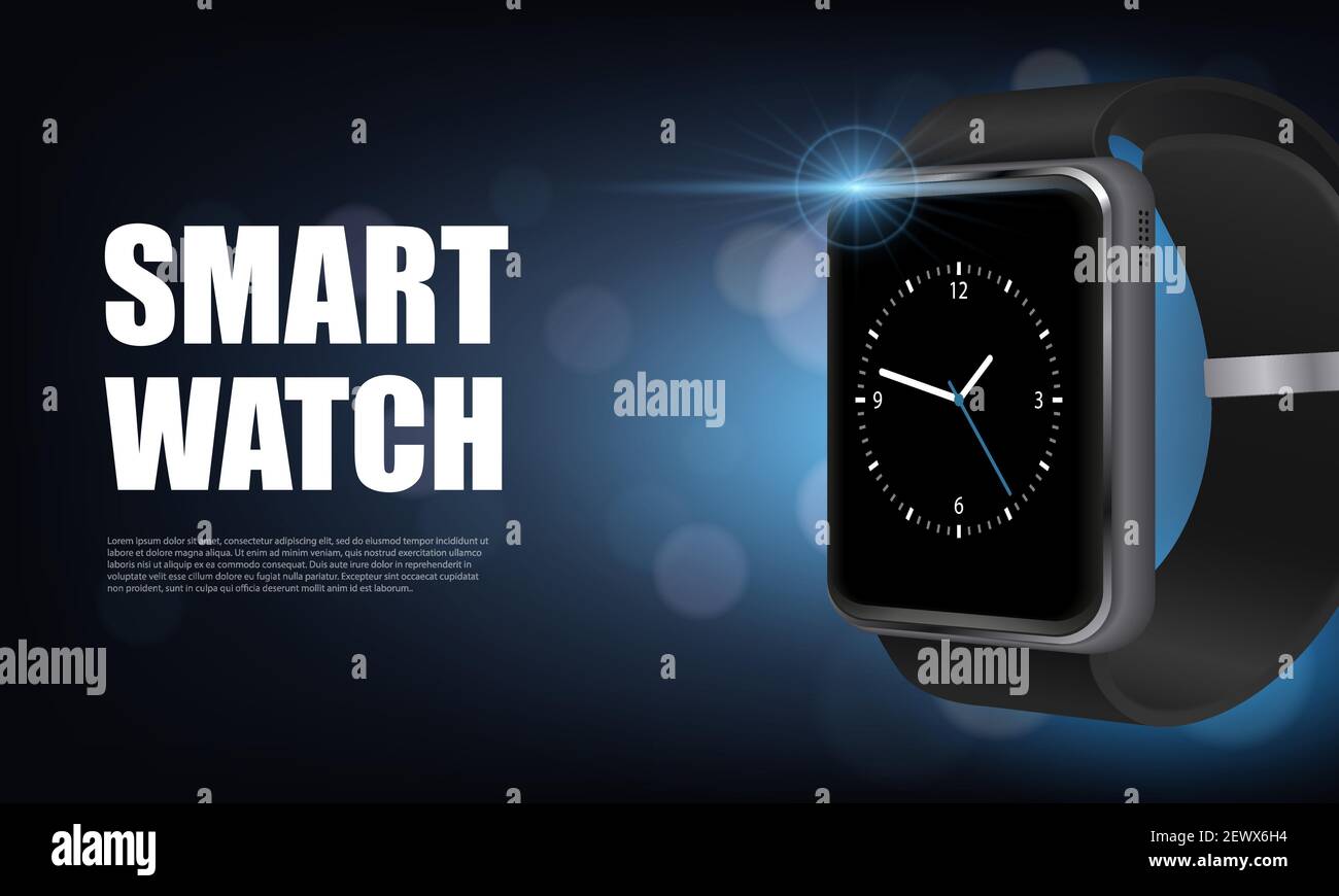 Dark style realistic smart watch horizontal banner with for advertising ...