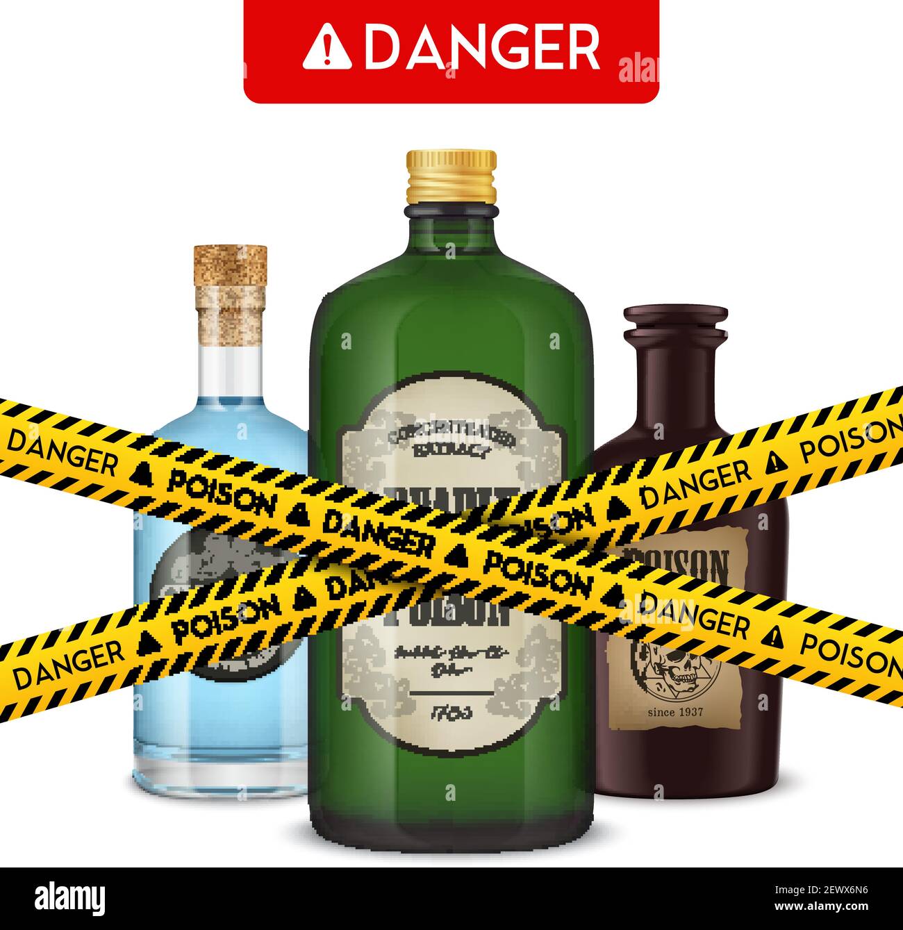 Realistic poison dangers poster with composition of three vintage style ...