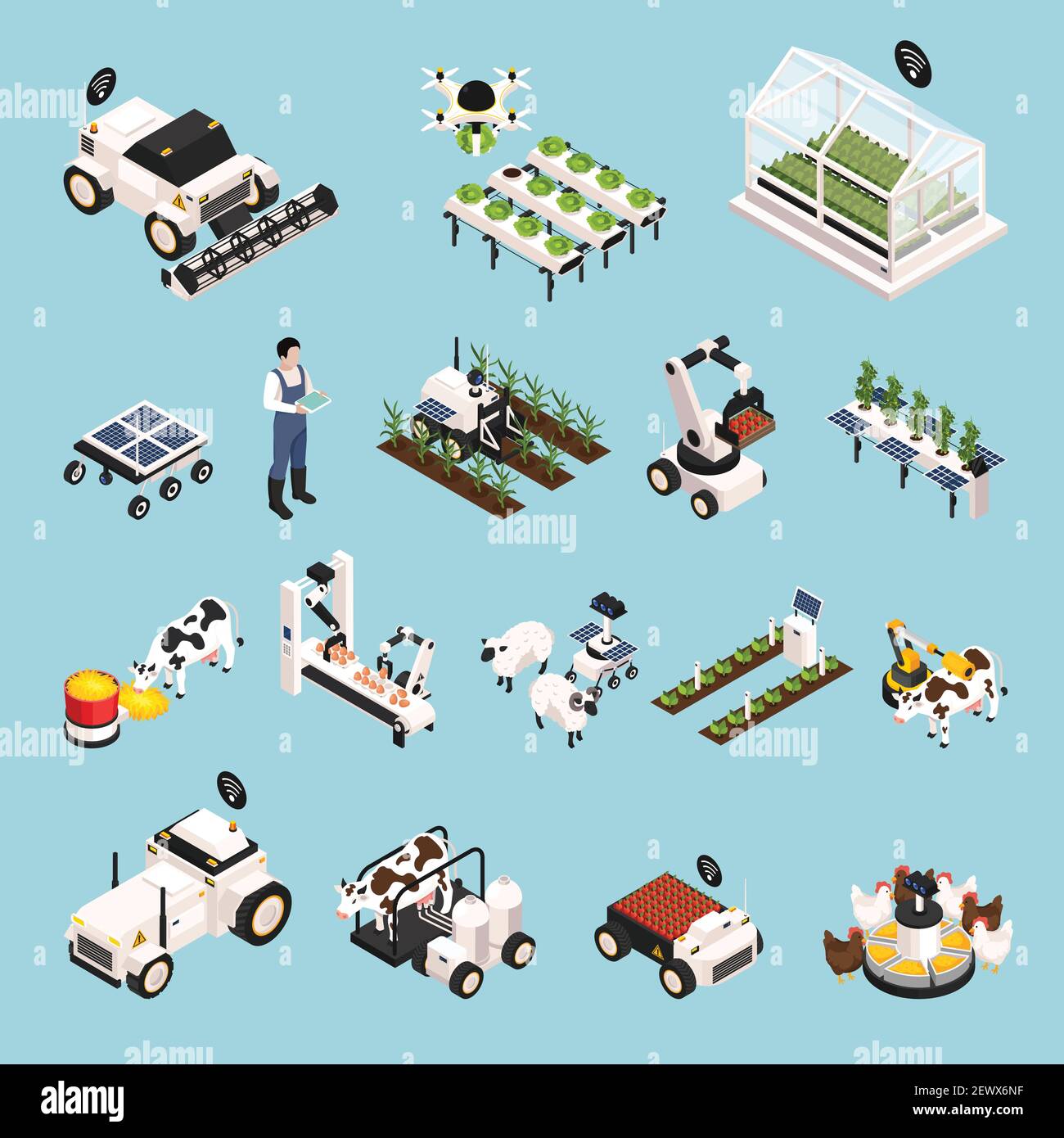 Smart farm set with technology symbols isometric isolated vector ...