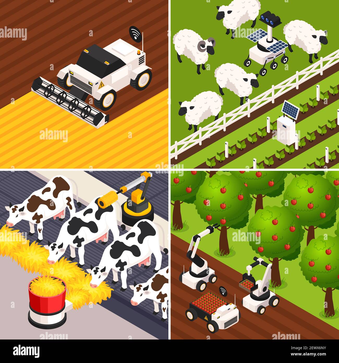 Smart farm concept icons set with farm animals isometric isolated ...
