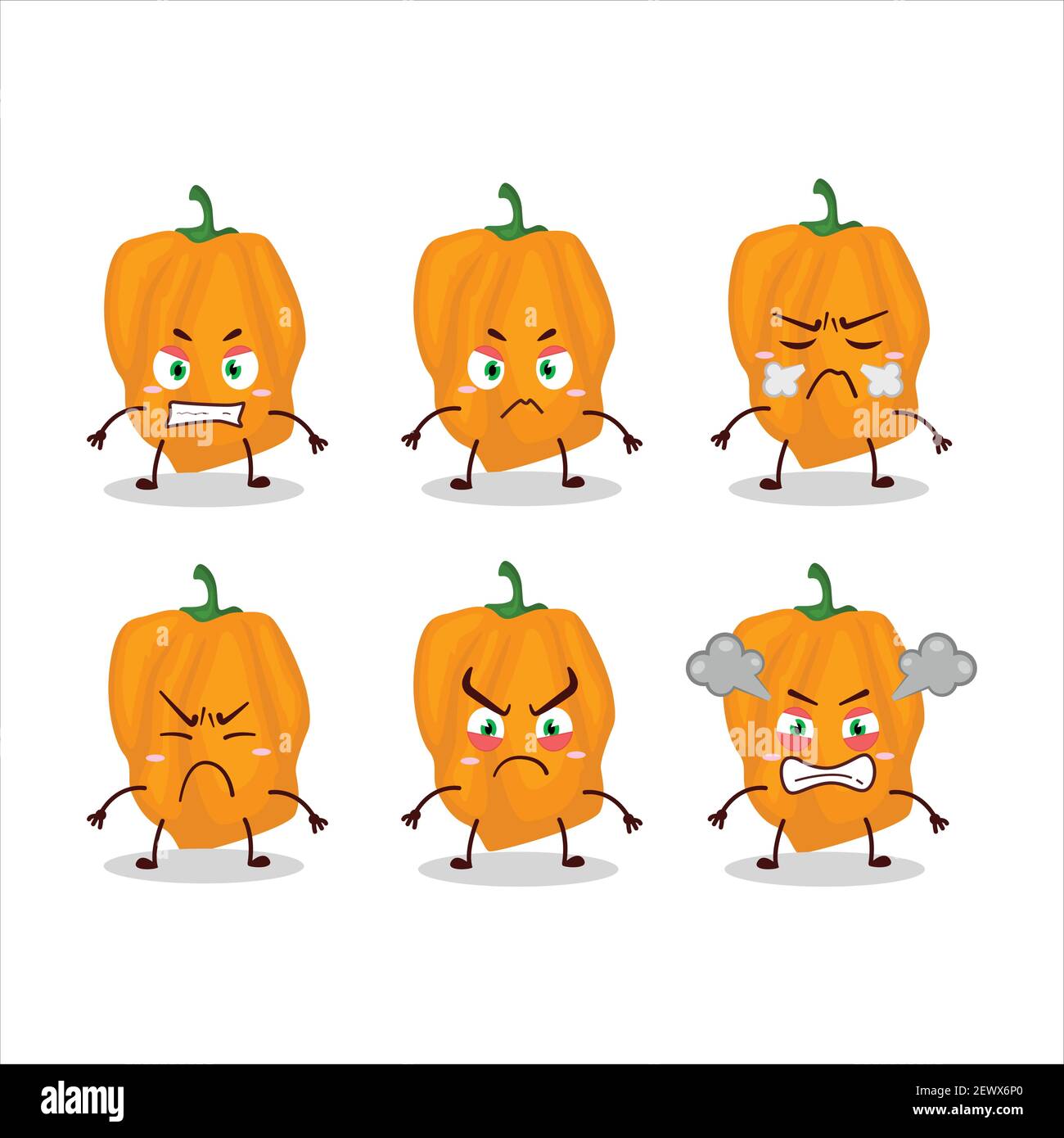 Orange habanero cartoon character with various angry expressions ...