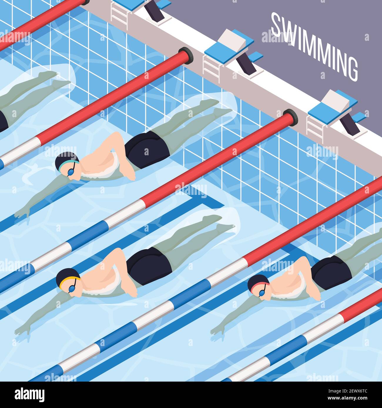 Swimming pool isometric background for people interested in sports vector illustration Stock ...