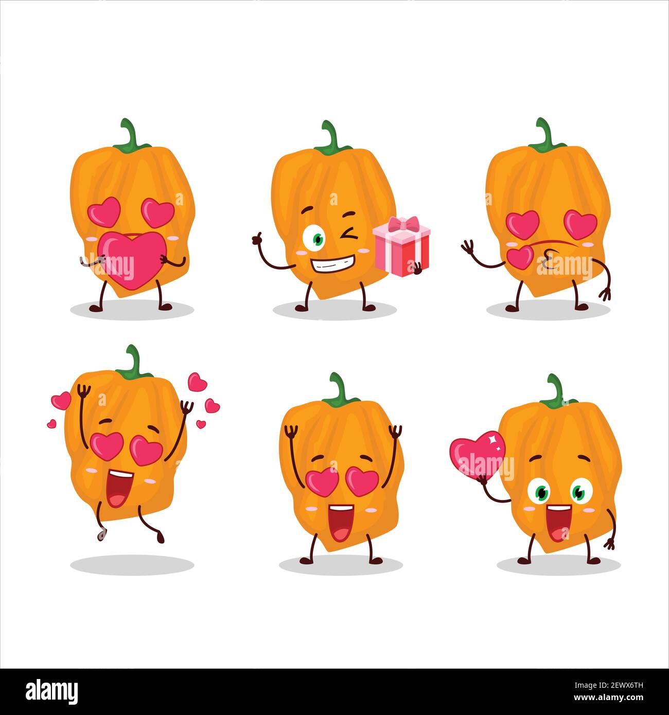 Orange habanero cartoon character with love cute emoticon. Vector ...