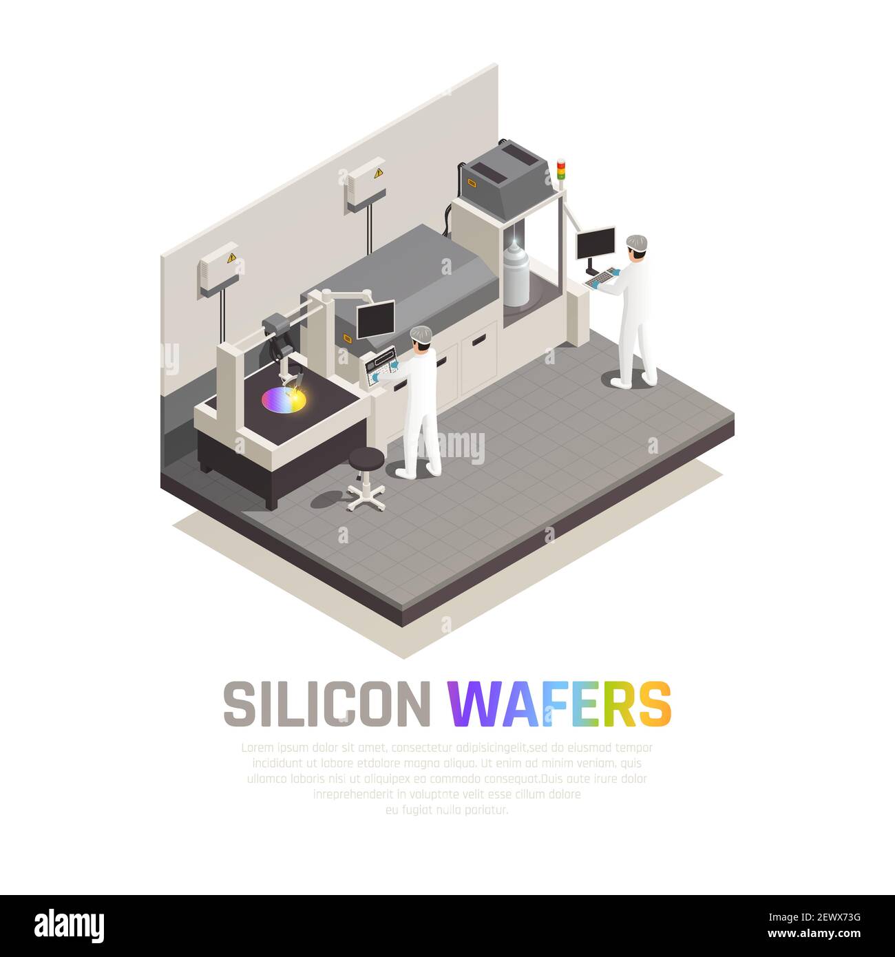 Semiconductor chip production isometric background composition with ...