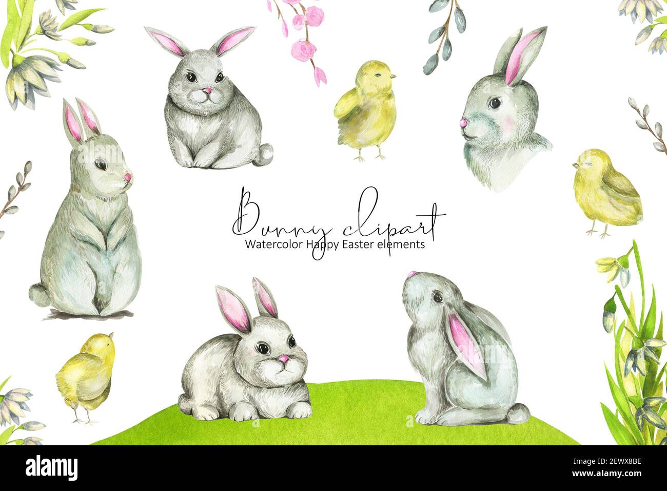 Watercolor Easter Bunny Spring rabbit Easter clipart Animals clipart ...
