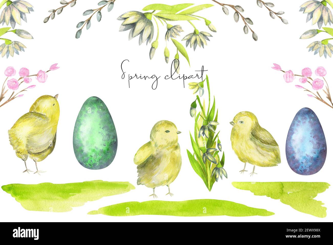 Happy Easter chicks eggs clipart. Template for greeting card, banner ...