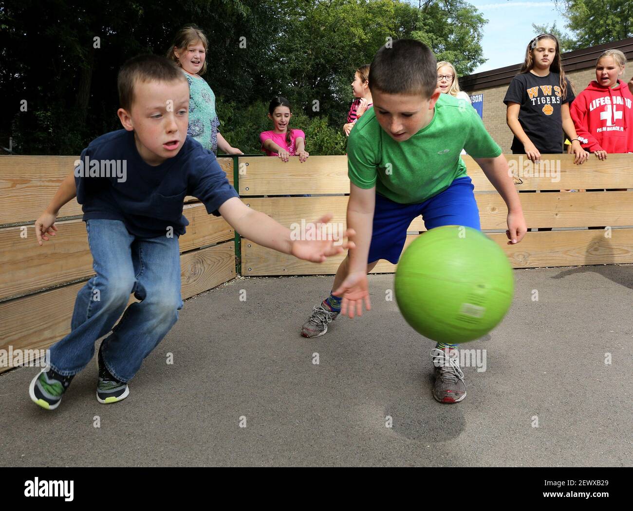 Madison Elementary School fifth graders play a game of gaga ball during ...