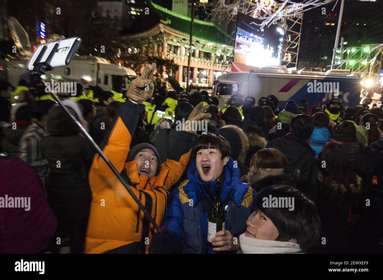January 1st 2015 - Seoul, South Korea - People gather to celebrate the ...