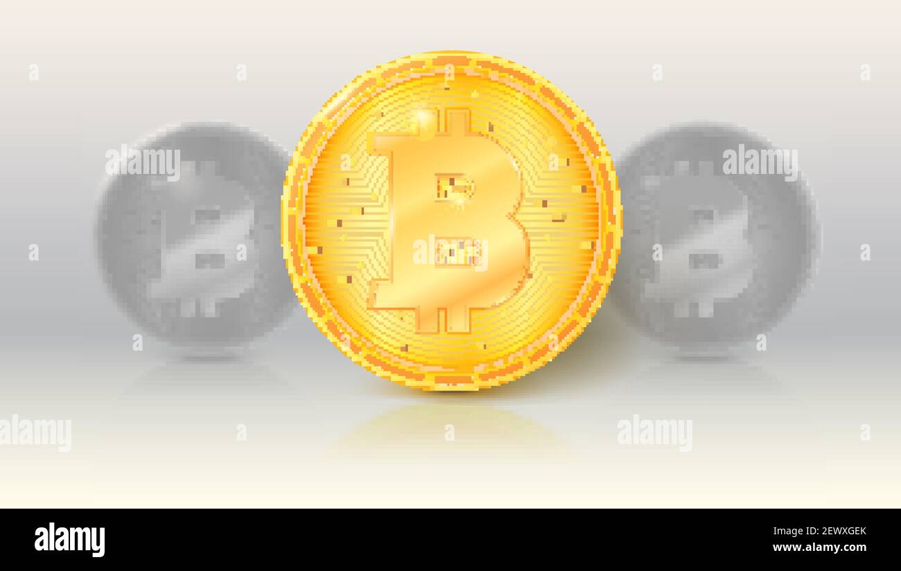 Gold and gray symbols cryptocurrencies with bitcoin mark. Set of icons ...