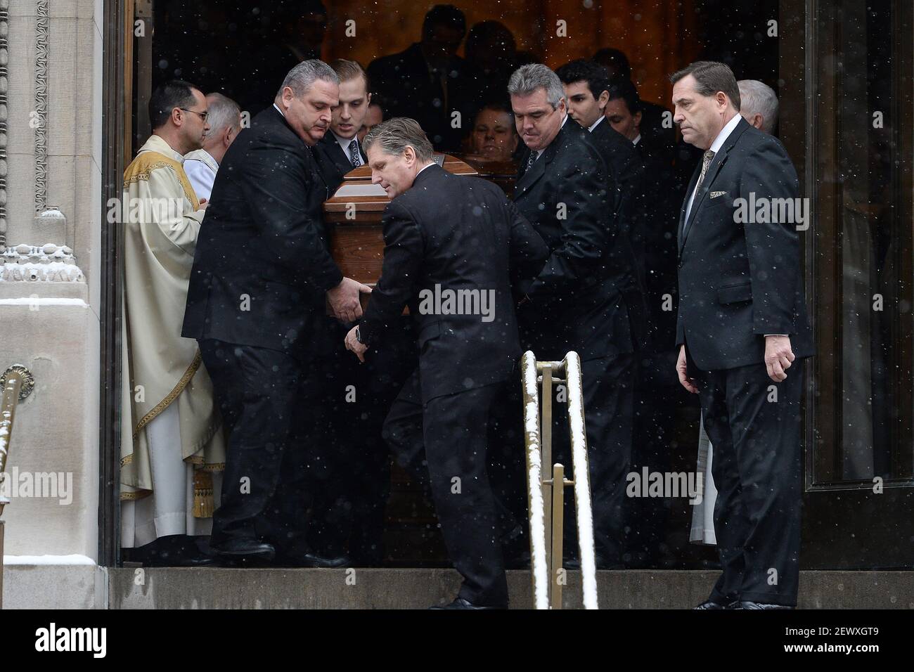 The casket carrying former New York Governor Mario Cuomo is carried out ...