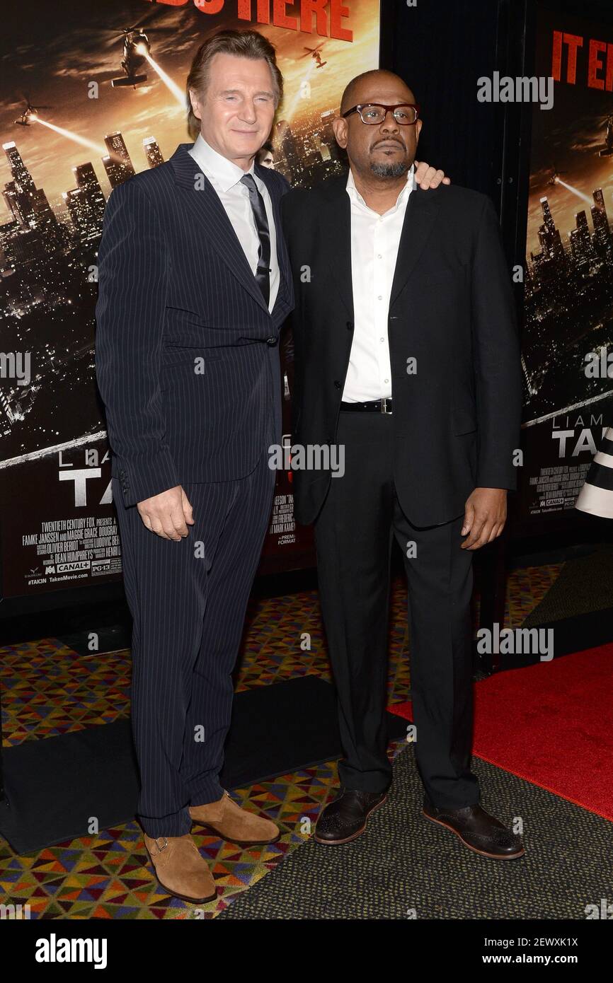 (L-R) Actors Liam Neeson and Forest Whitaker attend the 'Taken 3' Fan ...