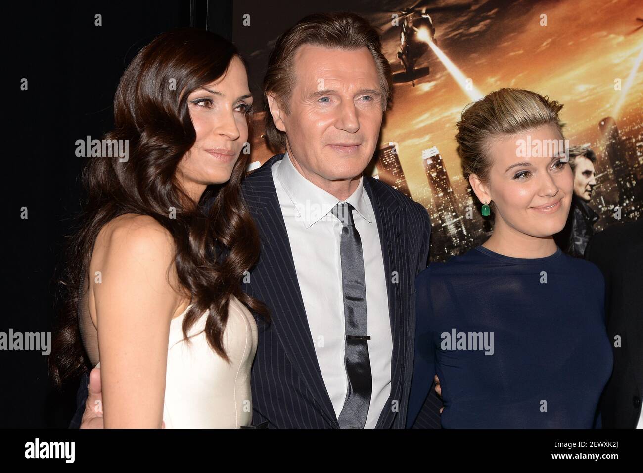 (L-R) Actors Famke Janssen, Liam Neeson and Maggie Grace attend the ...